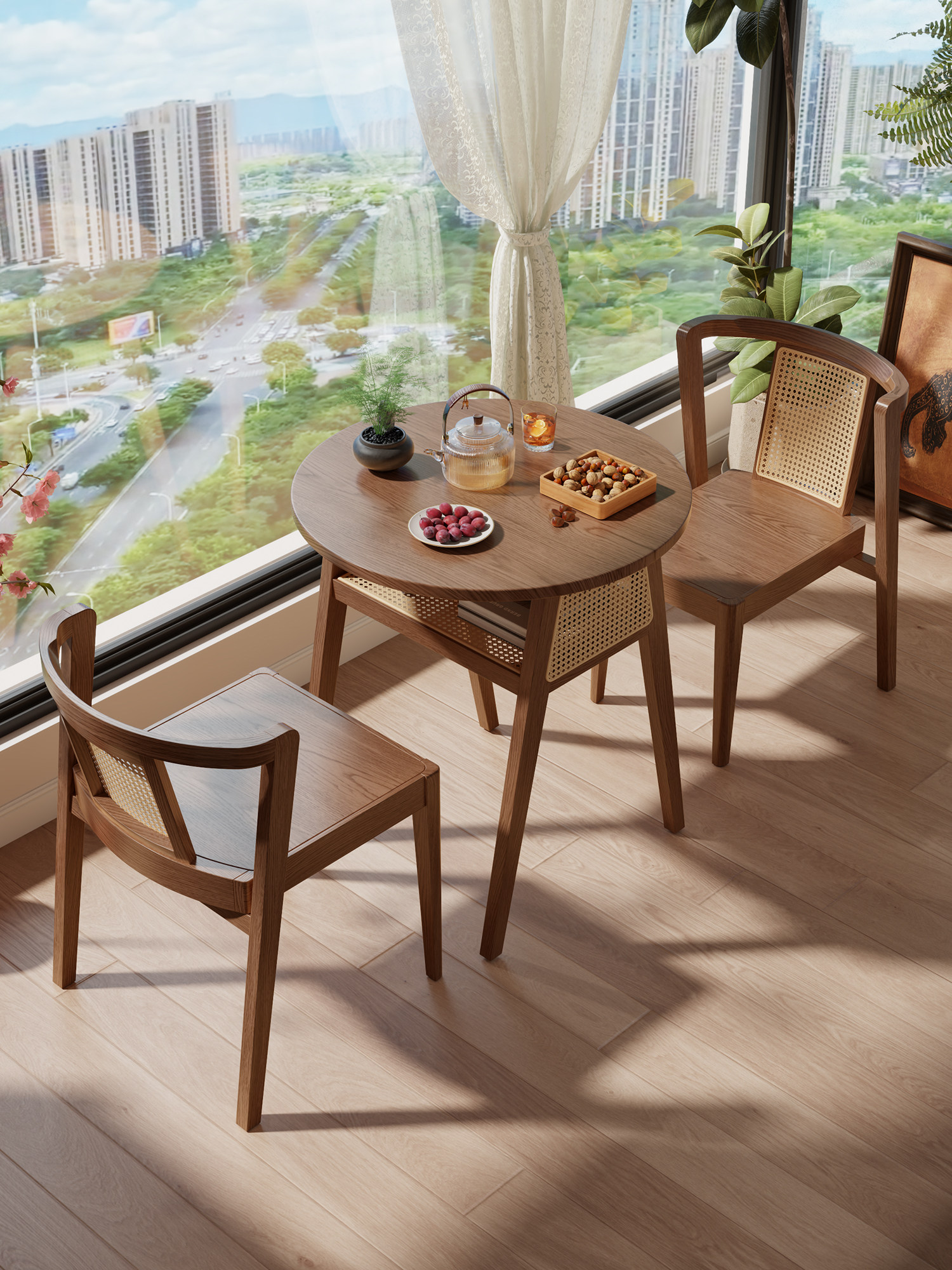 Solid Wood Balcony Table-Chair Set Casual Tea Three-Piece Creative ...