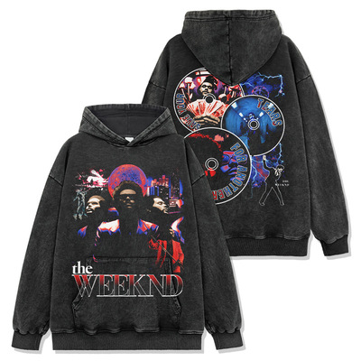 TheWeeknd美式复古水洗连帽卫衣