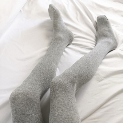 麻灰色平纹棉秋冬加厚外穿打底袜