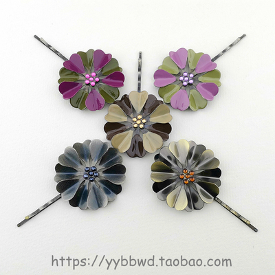 金属拉丝莫兰迪色大花朵一字夹