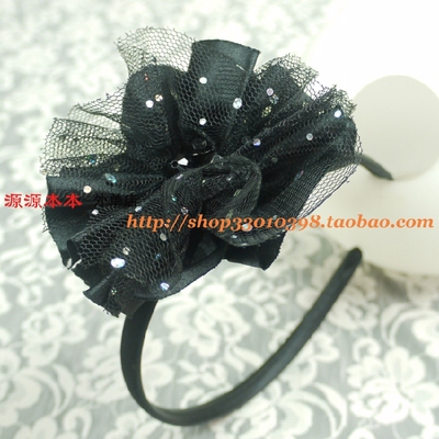 欧美风黑色蕾丝镭射亮片细边发卡