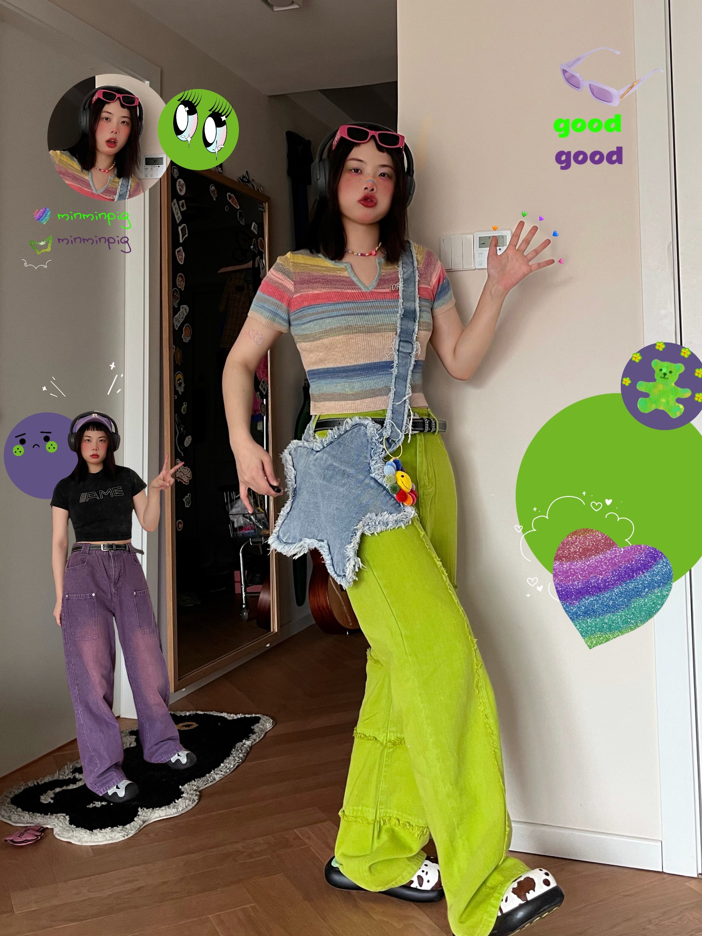 Mmin小众拼接流苏线条感牛仔裤女2013新款春夏直筒裤ins女_虎窝淘