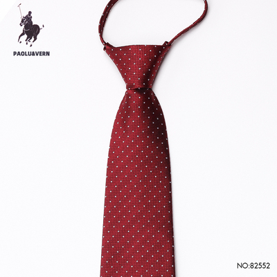 PAOLU&VERN保罗波点酒红色免打结婚礼新郎伴郎暗红领带男士拉链款