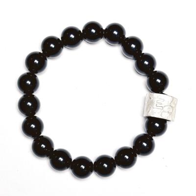 王嘉尔同款礼物黑银曜石999纯银串转运珠男士情侣潮流送男友手链