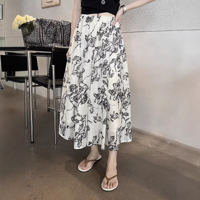 HOO夏南法假日垂樱鞭印花浪漫慵懒随性高智感A摆伞半身裙BQA6083