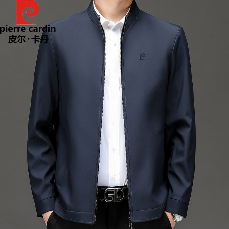 皮尔卡丹春秋男士立领行政夹克中老年爸爸公务员商务领导休闲外套
