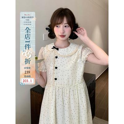 木茶MUCHA 法式复古甜美花边娃娃领连衣裙女可爱少女小个子蓬蓬裙