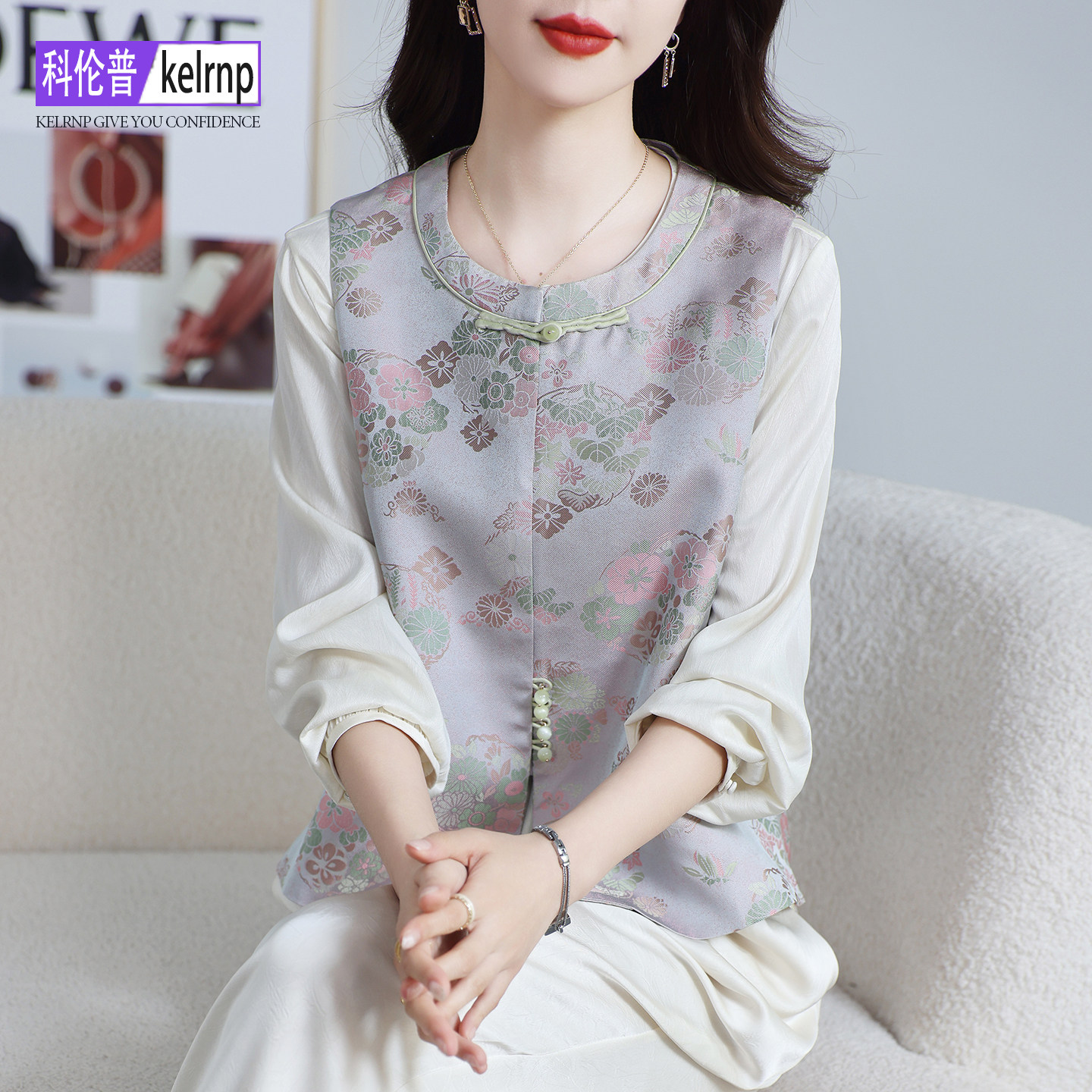 重磅真丝马夹女2026秋新坎肩外搭减龄印花宋锦桑蚕丝中式国风马甲