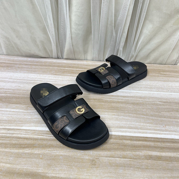 Lady Shoes外贸原单女鞋新款时尚休闲圆头纯色厚底魔术贴日常拖鞋