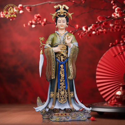 台湾纯铜碧霞元君像供奉家用摆件