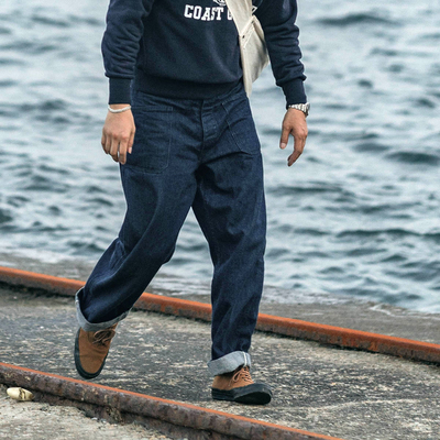 纽扣长裤赤耳丹宁春秋原色牛仔裤