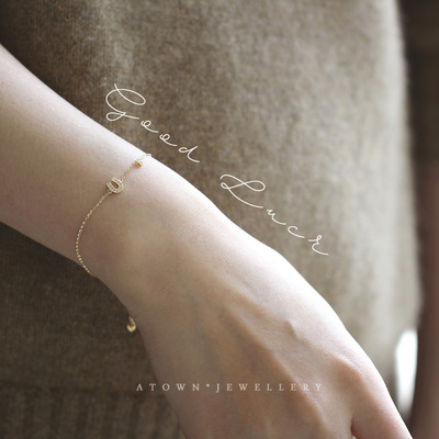 马蹄形纯银镀金锆石日常款手链