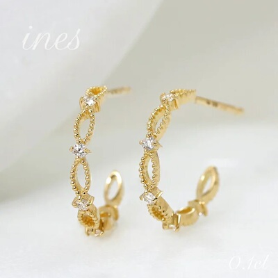 日本代购 Ginza Rim天然钻石总0.1克拉圆圈形耳环蕾丝花边耳饰女