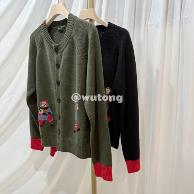 【DY】趣味撞色卡通针织开衫复古毛衣圆领软糯慵懒秋季上衣外套女