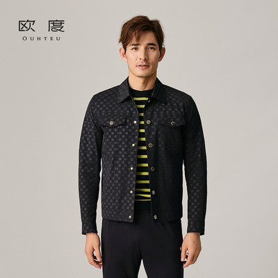 OUHTEU/欧度时尚夹克外套黑色修身版春秋季3212