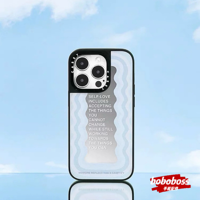 case源厂！标语Self-love自爱 magsafe磁吸适用于iPhone17/16/15/14/13/Plus/Pro/Max蓝色镜面防摔手机壳