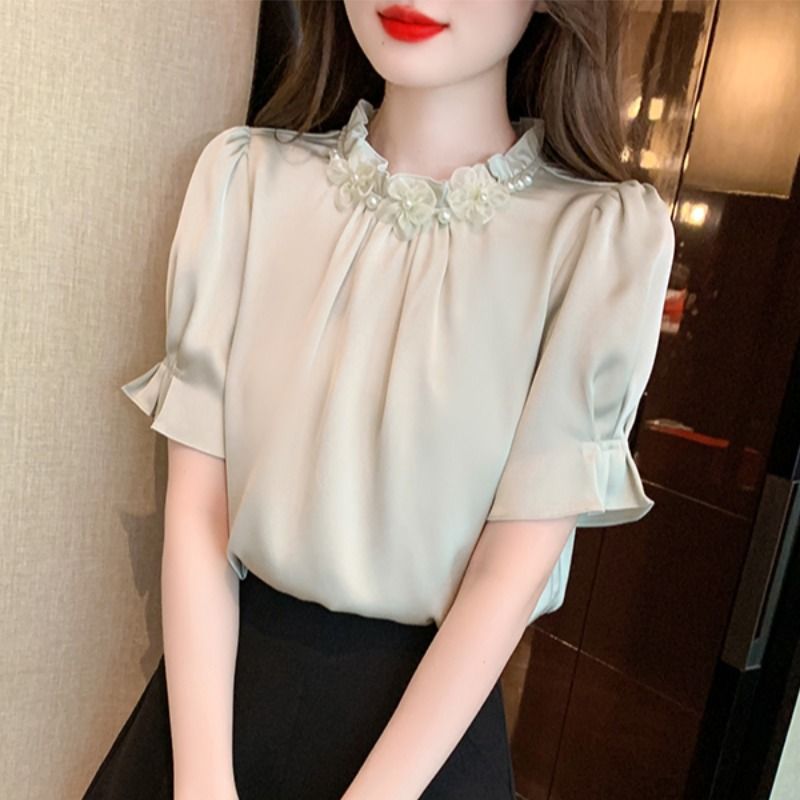 新中式百搭国风短袖衬衫女夏季新款法式小众时尚洋气宽松上衣女