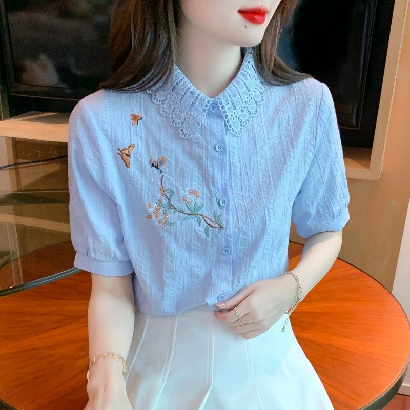 夏季2026年新款时尚纯棉衬衣女短袖女士衬衫洋气薄款上衣减龄百搭