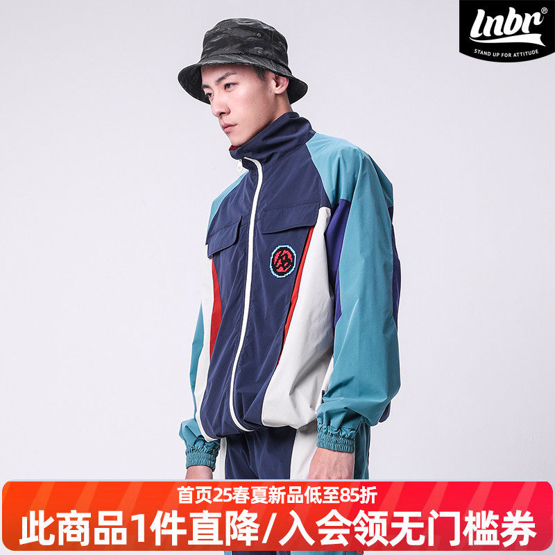 LNBR原创潮牌夹克男春季新品拼色火焰图案动漫运动外套
