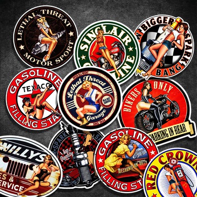 车贴适用Cafe Racer复古机车女骑士Bobber风格贴花防水反光装饰贴