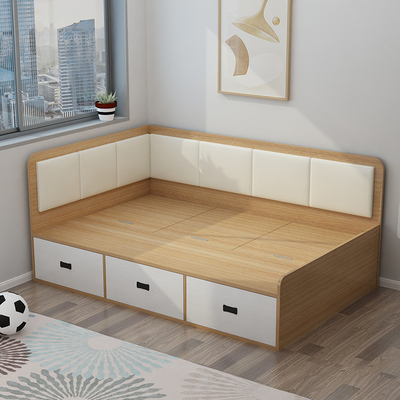 儿童高箱储物收纳床飘窗落地1m小空间床1.2米带围栏榻榻米床定制