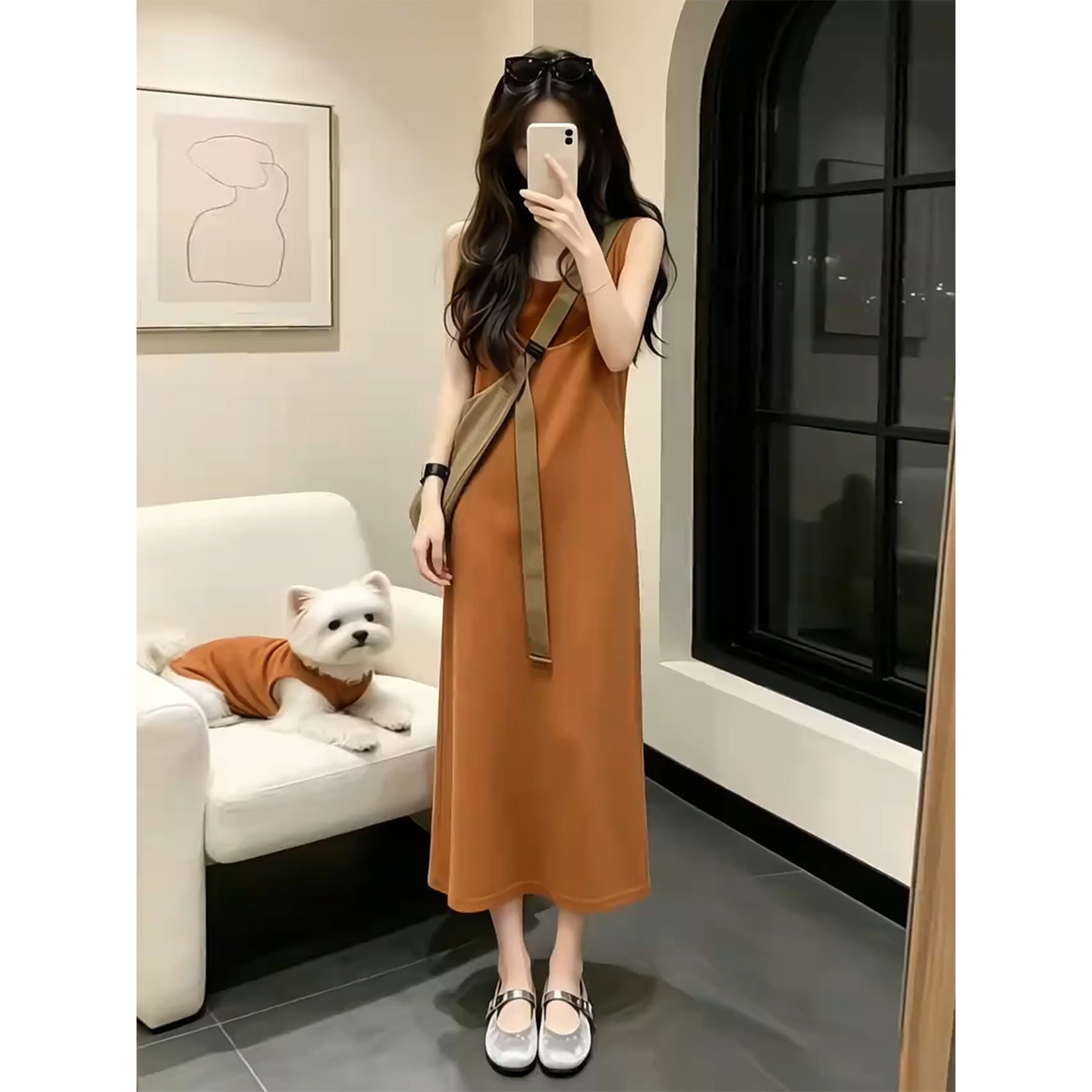 法式橘色无袖背心连衣裙女夏季2026新款夏日绝美小裙子小众不撞款