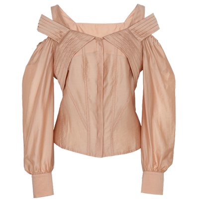 XG/雪歌一字肩显瘦衬衫女24秋季新款优雅气质上衣XJ321023A133