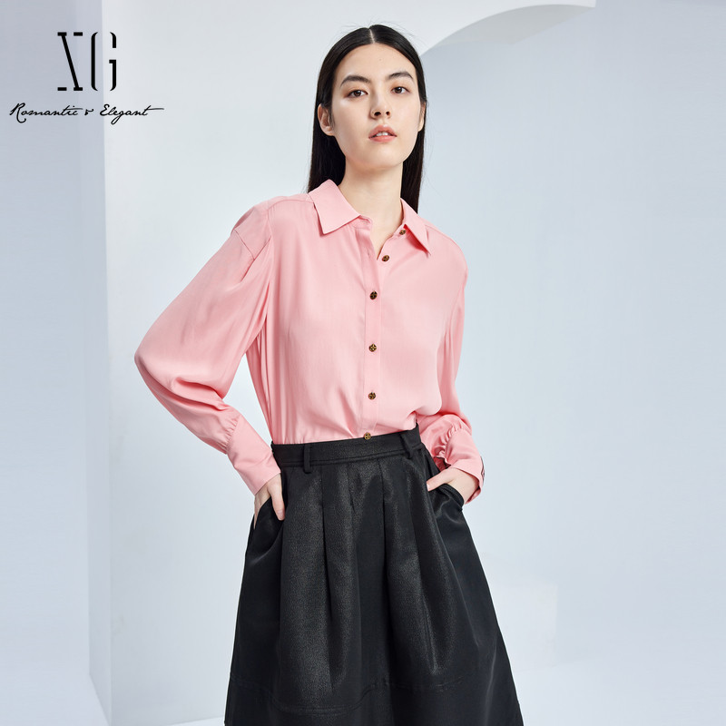 XG/雪歌休闲法式新品衬衫24秋女长袖衬衣松弛感上衣XJ321009A608
