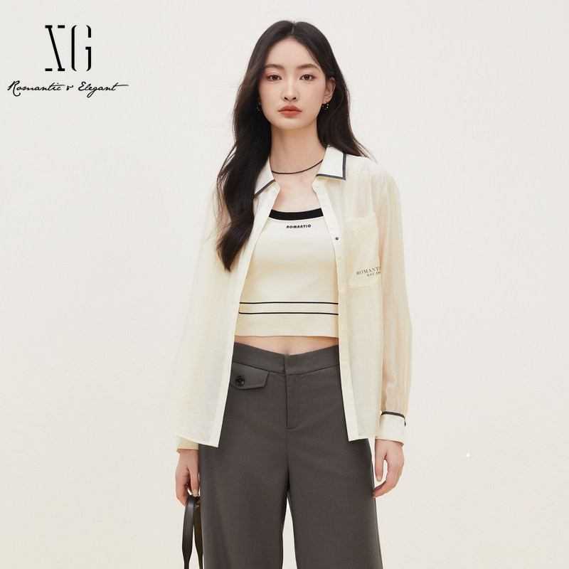 XG/雪歌文艺简约气质长袖衬衫女24秋装新款洋气衬衣XJ321027A491