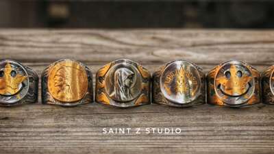 戒指ST.Z银币镶金手工笑脸