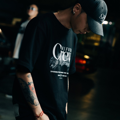 MJFRESH Crew系列纯棉休闲宽松T恤美式街头复古直喷印花短袖