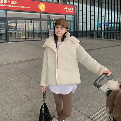 跨境欧美羽绒棉服女冬季2025新款小个子加厚羊羔毛拼接棉袄外套