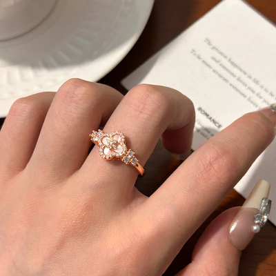 复古贝母四叶草戒指女高级感