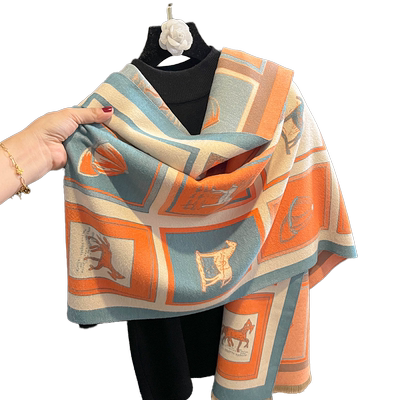 拼色仿羊绒围巾女冬季保暖披肩