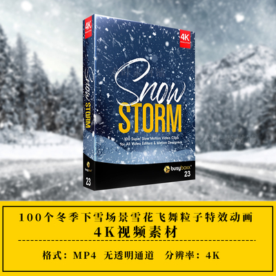 100个4K冬季下雪场景雪花飞舞粒子特效动画ae/pr视频素材