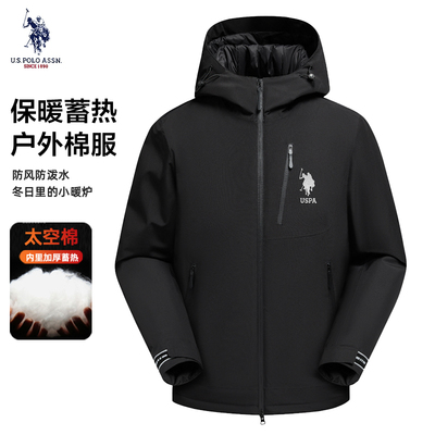USPA男士棉服冬季防寒保暖连帽棉衣外套美式休闲保罗男装夹克上衣