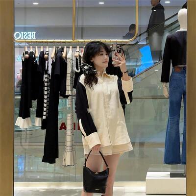 maSande2025春夏新款女装浅春系穿搭亚麻混纺拼接袖衬衫SFPCM0134
