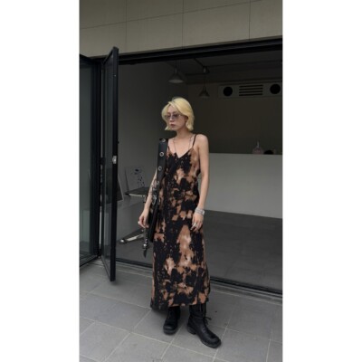 HELLOTANGO《黄昏信号》春夏扎染绑带不规则设计感吊带裙54308#