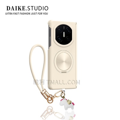 【双中轴肤感马年挂绳】适用华为matex7手机壳支架x6x5x3斜跨vivoxfold5/3荣耀magicv5v3v2折叠FindN5古董白