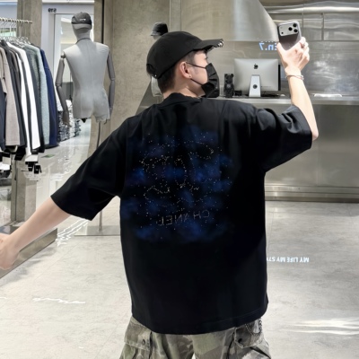 潮牌26春夏重磅情侣短袖T恤男ins国潮手绘涂鸦烫钻宽松青年半袖T