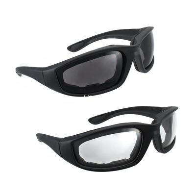 Motorcycle Riding Glasses, 2Pair Smoke &Clear Biker Foam Pad
