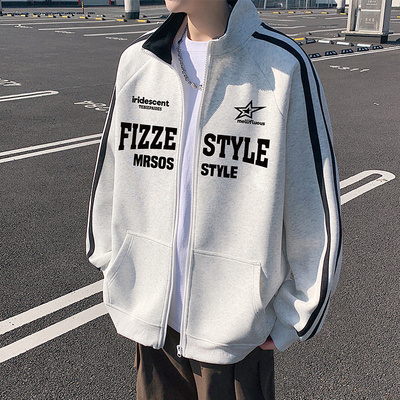 美式卫衣外套男春秋季2026新款潮牌运动夹克立领青少年拉链开衫男