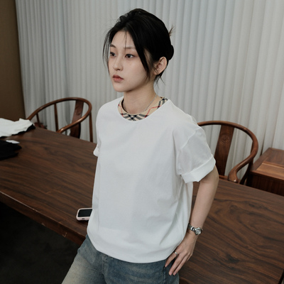 SEASONMARK格纹拼接圆领短袖