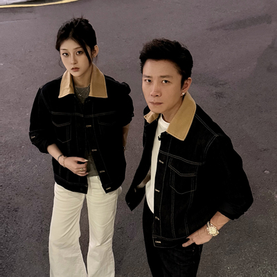 SEASONMARK美式牛仔翻领撞色外套