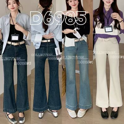 柔柔家春季高腰显瘦微喇牛仔裤