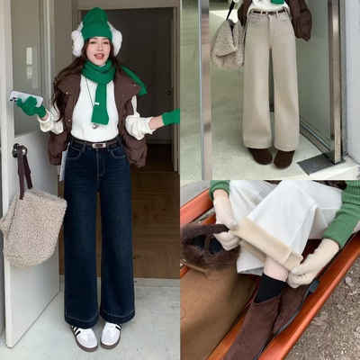 柔柔家小个子加绒加厚牛仔裤