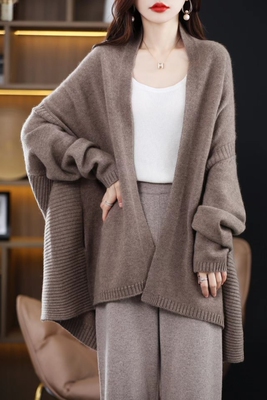 100纯羊绒针织披肩长款羊毛衣秋冬新款纯色宽松百搭外搭斗篷开衫