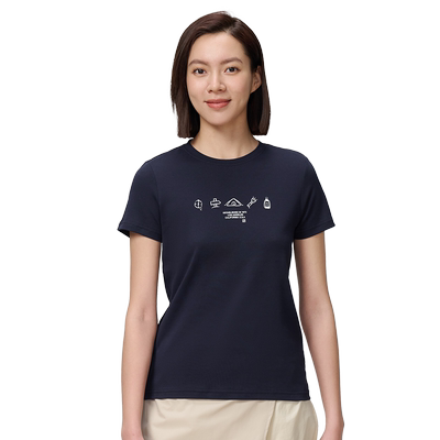 outdoor products短袖T恤女纯棉圆领印花棉感舒适透气吸汗短袖