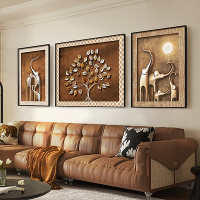 现代无障碍豪华客厅沙发背景墙装饰画典雅大气简约壁画寓意富禄大