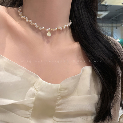 srrmhyn珍珠人像颈链女夏轻奢小众设计感脖子配饰气质高级感choke